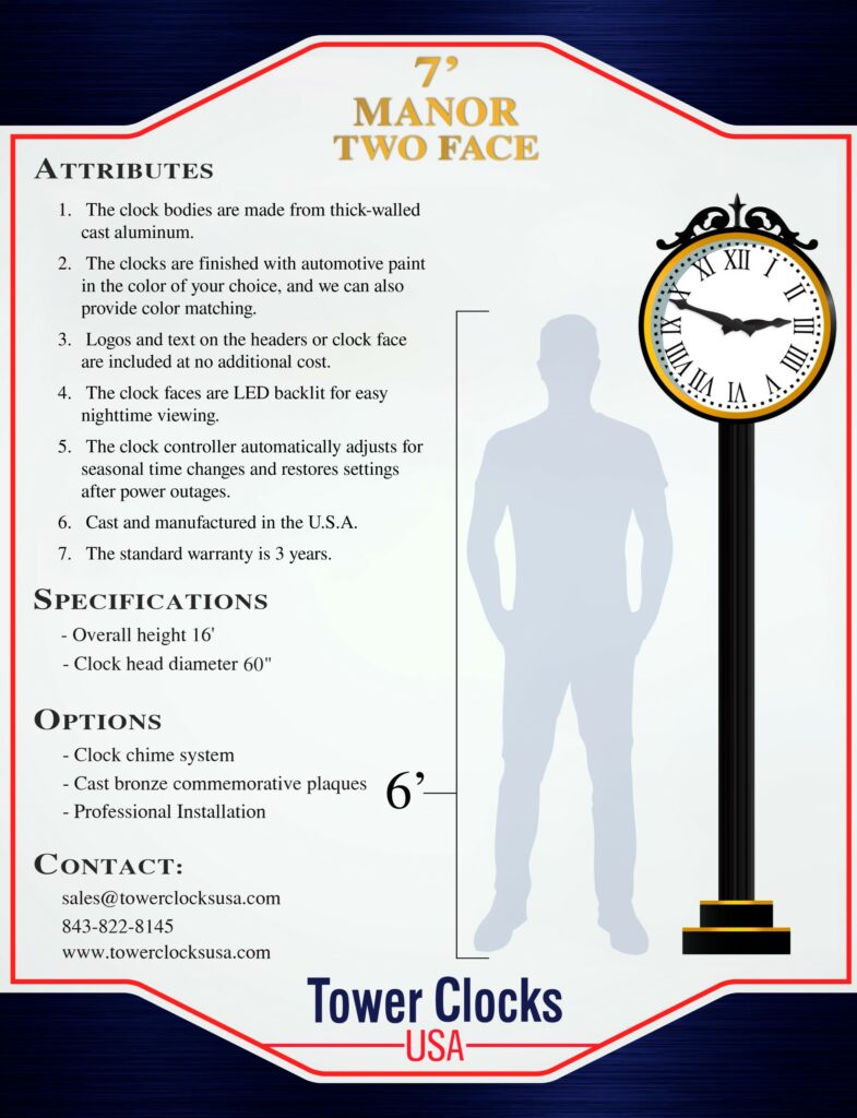 Manor Post Clock - Two Face Street Clock | TOWER CLOCKS USA